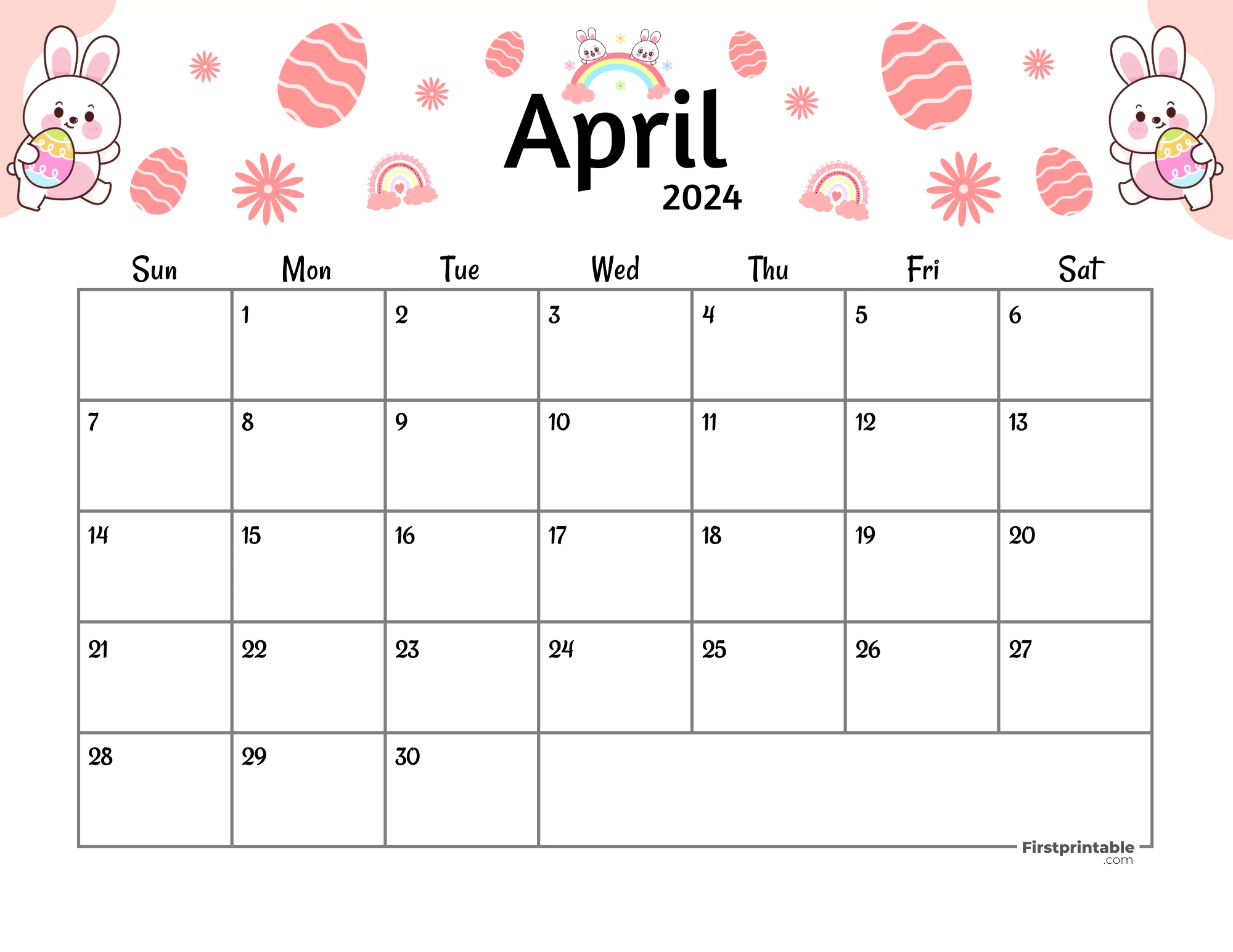 Free Printable & Fillable April Calendar 2024