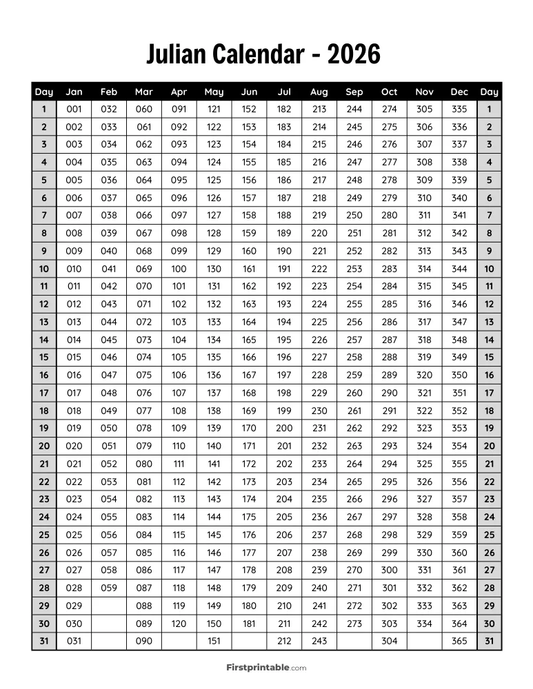 Julian Calendar 2026 Free PDF Printables Julian Calendar 2026 Free PDF Printables